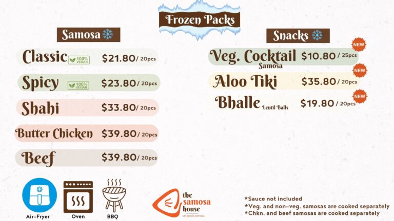 Menu – The Samosa House | 9 Flavours of Handcrafted Samosas in Surrey, BC